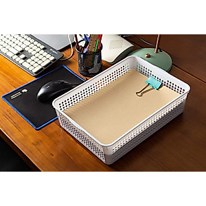 Aebeky A4 Size Plastic Paper Storage Trays,Desktop File Organizer Baskets,6-Packs (White)