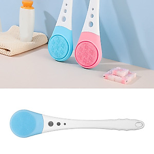 Electric Body Scrubber, 2 Colors, 43 x 9cm, Shower Brush Long Handle Waterproof Cordless Body Bath Exfoliating Soft Silicone (Blue)