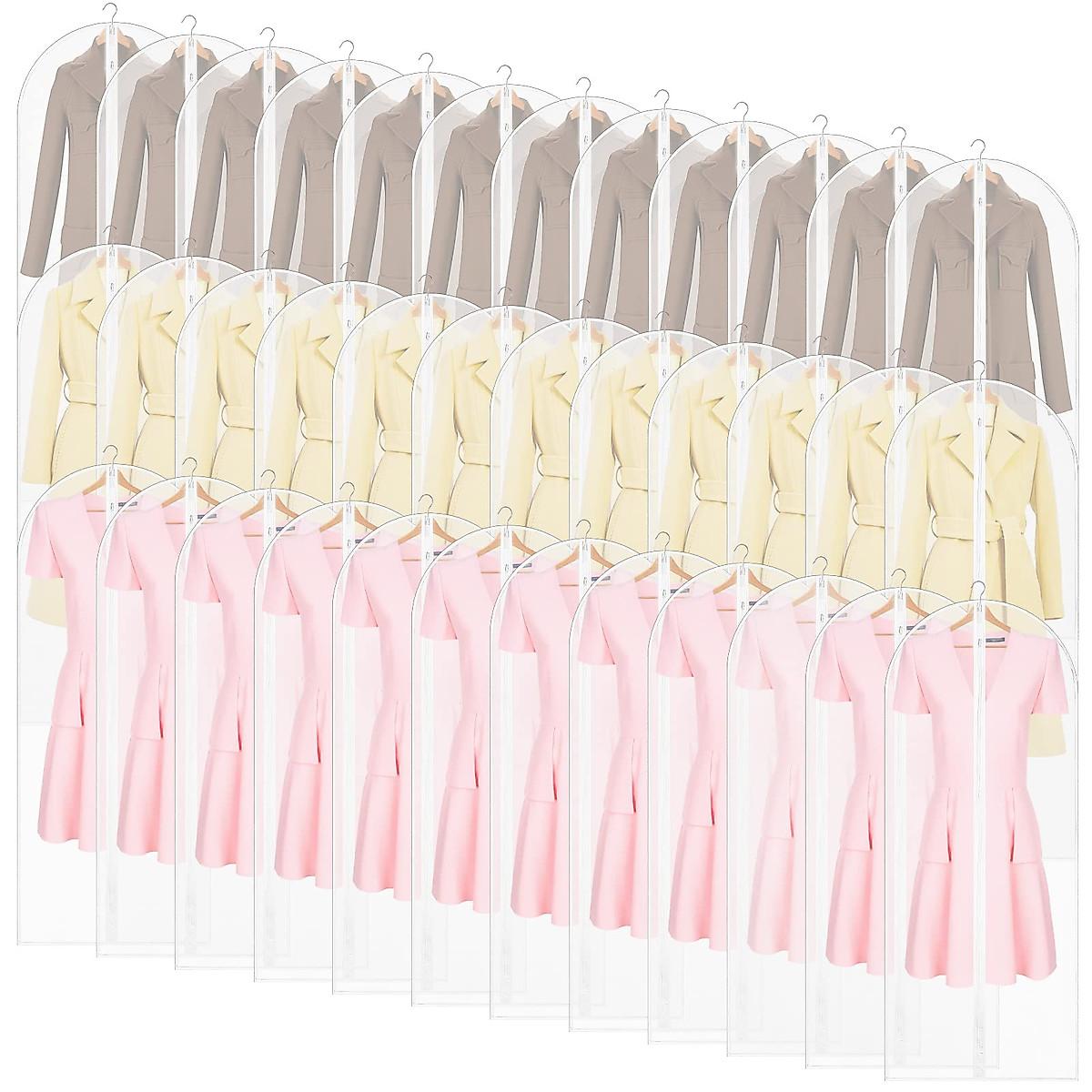 Weysat Set of 36, 24 x 60 Inch Hanging Garment Bag Clear Garment Covers Plastic Clothes Protectors for Hanging Clothes Storage Full Zipper Suit Bags PEVA Breathable Cover for Clothing Coat