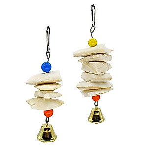 balacoo 2 Pcs Parrot Bird Chewing Toy Cuttlebone Beak Grinding Stone Parrot Bite Tearing Toy Bird Cage Toys with Bell for Budgies Hamster Chinchilla Rabbit Random Color