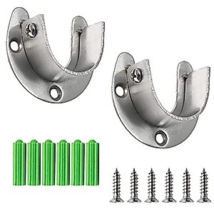 2 PCS Wardrobe Bracket Heavy Duty Stainless Steel Rod Socket Flange Rod Holder Closet Rod End Supports,1-1/4 Inch Diameter Closet Rod Holder , Black Closet Rod Support with Screws, Silver.