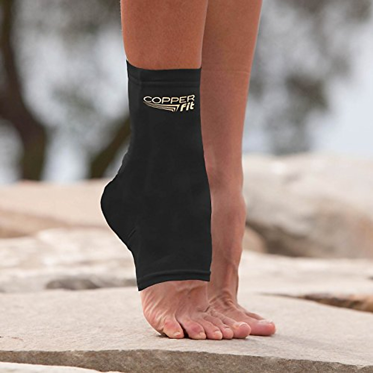 Copper Fit Original Recovery Ankle Sleeve, Black with Copper Trim, Medium, Packaging May Vary