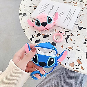 COCOMII Cartoon Case Compatible with AirPods Pro - Silicone, Slim, Matte, Cute Funny Animated, Anxiety & Stress Relief, Keychain Ring, Fingerprint Resistant, Anti-Scratch, Shockproof (Stitch Face)