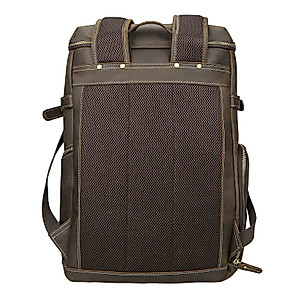 Lannsyne Vintage Full Grain Genuine Leather Backpack 18" Laptop Bag with Shoe Compartment Casual Travel Daypack Brown