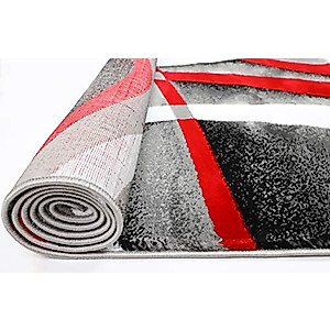 GLORY RUGS Modern Area Rug 8x10 Red Swirls Carpet Bedroom Living Room Contemporary Dining Accent Sevilla Collection 4816A