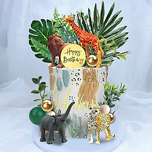 27 PCS Jungle Animal Cake Toppers, Safari Animals Figure Toys Picks Jungle Wild One Animals Cake Decorations for Baby Shower Safari Party Holiday Party (Green)