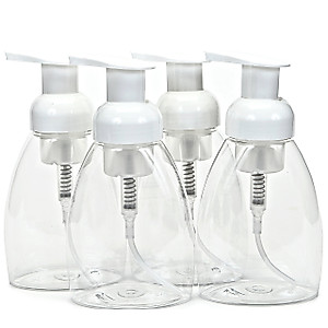 Vivaplex, 4, Clear, 8.5 oz (250 ml), Oval, Plastic Foaming Soap Dispensers, with White Pumps