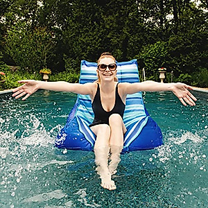 Big Joe Captain's Float No Inflation Needed Pool Lounger with Drink Holder, Blurred Blue Double Sided Mesh, 3ft