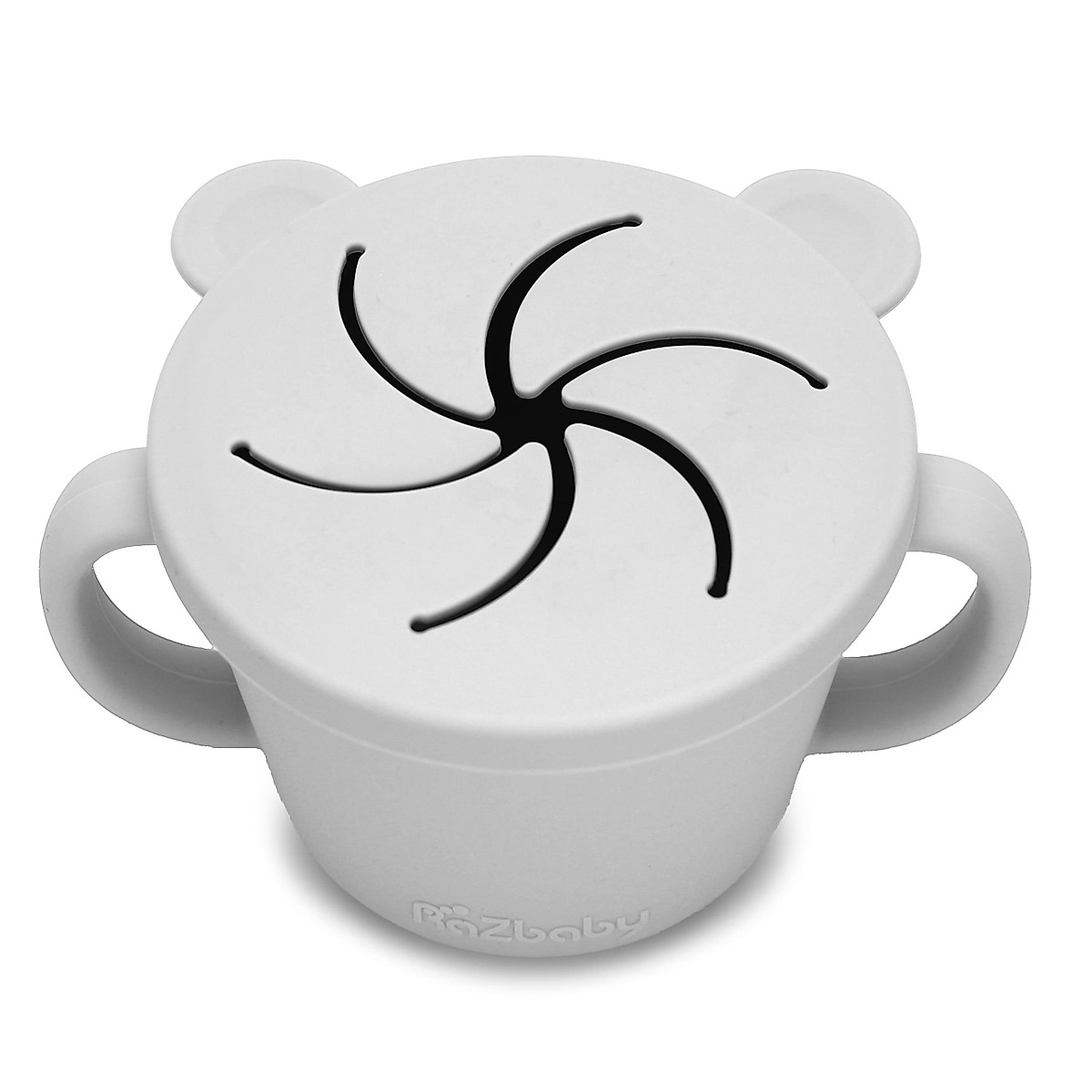 RAZBABY Oso-Snack 100% Silicone Snack Cup, 6M+, Spill-Proof Food Container w/Weighted Bottom, Easy to Hold for Baby & Toddler, Removable Lid, Easy to Clean, BPA-Free, Dishwasher Safe – Grey