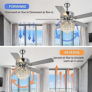 Oaks Aura 52In Crystal Ceiling Fan Fandelier,Modern Outdoor Ceiling Fans with Lights and Remote Control，Noiseless AC Motor, Retro Ceiling Fans for Farmhouse Lighting,Dining Room,Living Room