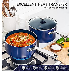 MICHELANGELO Sauce Pan Sets, Ceramic Saucepans with Lids, 1Qt & 2Qt & 3Qt Sauce Pans with Lid, Nonstick Saucepan Set, Small Pot with Stainless Steel Handle, Oven Safe, Blue