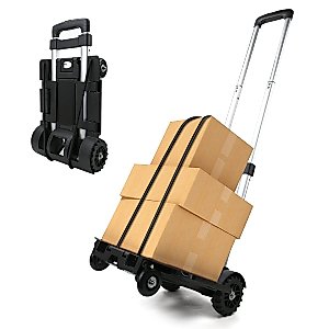 DricRoda Folding Hand Truck, 155lb Heavy Duty 4 Wheels Portable Luggage Cart, Lightweight Aluminum Foldable Carry-on Hand Trucks Dolly for Boxes and Parcels Moving, House or Office, Workshop Use