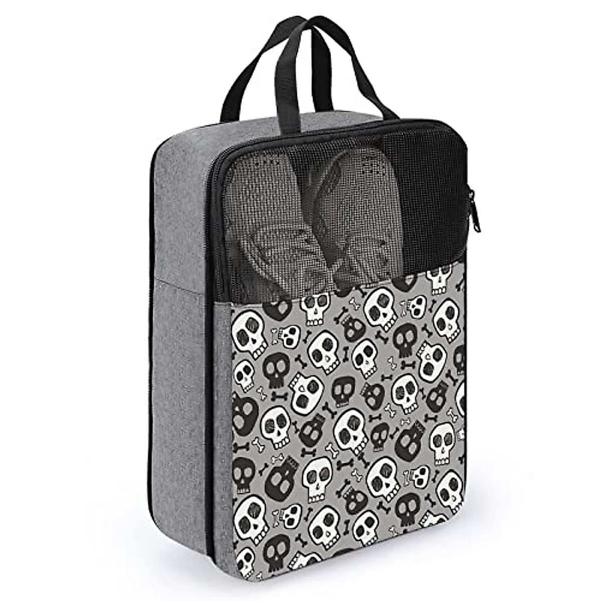Frcavbin Skulls And Bones Halloween Travel Shoe Bag Shoes Carrier with Handle and Zipper Foldable Shoe Puches Organizer for Home storage School starts