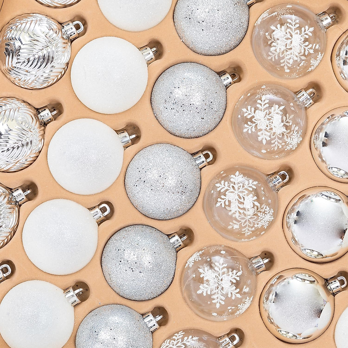 Every Day is Christmas Deluxe 80 Piece Set of Shatterproof Ornaments, Full Tree Ornament Set, Christmas Balls and Decorations (Silver White)