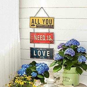 NIKKY HOME All You Need is Love Metal Antique Wall Art Hanging Sign Plaque 70s Room Decor 12 x 19 Inches