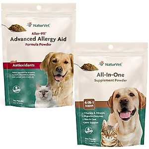 NaturVet Aller-911 Advanced Allergy Aid Formula Powder for Dogs and Cats 9 oz Powder & All-in-One Dog Supplement for Joint Support, Digestion, Skin, Coat Care – Dog Multivitamins – 13-Ounce Powder