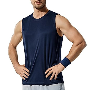 Haimont Sleeveless Workout Shirts for Men UV 50 Tank Top Dry Fit Muscle Tee, Navy, M