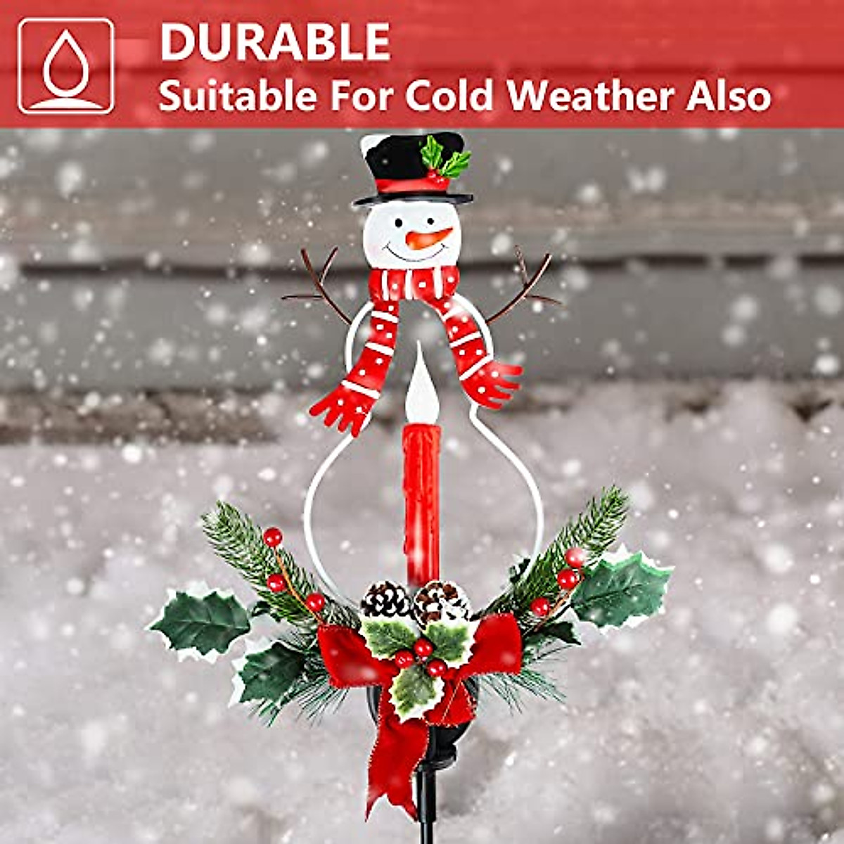 VAPESOON Solar Christmas Decorations Outdoor LED Lights, Waterproof Solar Snowman Ground Plug Lights for Garden Yard Lawn Pathway Walkway Driveway Holiday Winter Decorative Garden Stakes