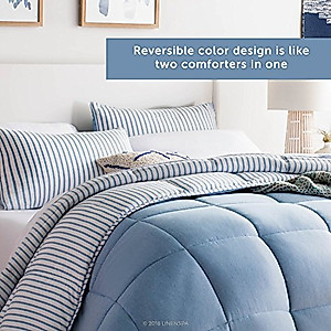 LINENSPA All Season Hypoallergenic Down Alternative Microfiber Comforter, Queen, Light Blue/White
