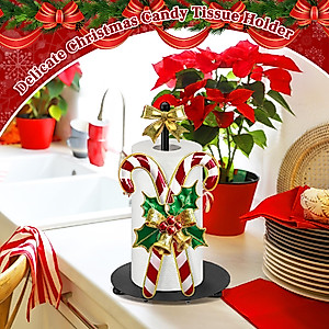 Shellwei Candy Cane Christmas Paper Towel Holder with Round Base Christmas Bathroom Decor Rustic Paper Towel Dispenser Kitchen Paper Holder Stand for Countertop Toilet Home Accessories