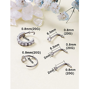 Heienngy 20G Nose Rings Piercing Kit Surgical Stainless Steel Nose Piercing Kit Nose Rings Hoop L Shape Nose Rings Studs 20 Gauge Piercing Needles For Women Men Body Piercing Jewelry Retianer,Silver