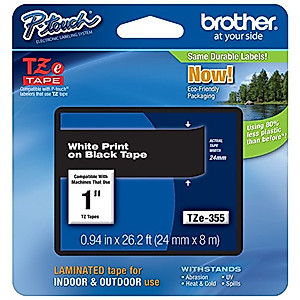 Genuine Brother 1" (24mm) White on Black TZe P-touch Tape for Brother PT-9800PCN, PT9800PCN Label Maker