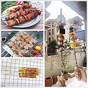 【NEW】23.6" Large Size Kabob Skewers Flat Metal BBQ Barbecue Skewer Wooden Handle Stainless Steel Shish Kabob Stick Wide Reusable Grilling Set Meat Shrimp Chicken Vegetable Kebab Fork Sausage-12PCS