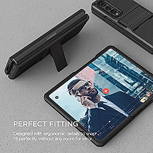 VRS DESIGN QuickStand Pro Phone Case for Galaxy Z Fold 3, Durable Kickstand Case Compatible with Galaxy Z Fold 3 5G (2021) Matte Black