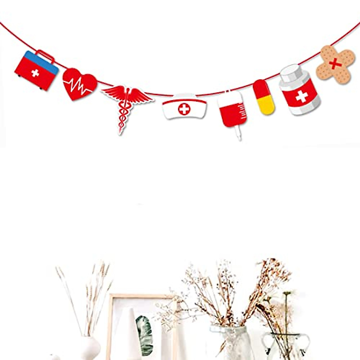 Morndew Doctor Nurse Cap Heart Design Medicine Cabinet Pill Banner for Hospital Rn Theme Party Medical School Graduation Party Nurse Day Party Birthday Party Decorations