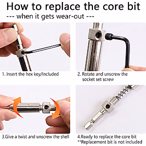 Japard Self Centering Drill Bit Set for Hinges 4 Pcs, 1/4 Hex Shank with 5/64, 7/64, 9/64, 11/64 inches Door Window Cabinet