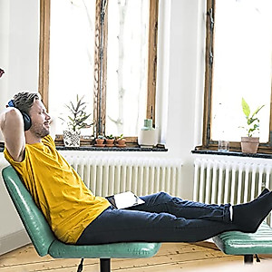 PUKAMI Armless Desk Chair No Wheels with Ottoman&Lumbar Support,PU Leather Padded Modern Swivel Home Office Chair,Height Adjustable Wide Seat Cross Legged Computer Task Chair for Living Room (Tiffany)