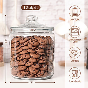 Set of 2, 1 Gallon Glass Cookie Jar, Large Glass Jars with Airtight Lids, Clear Storage Container for Keep Fresh, Kitchen Food Organization Canisters for Candy, Flour, Sugar, Coffee