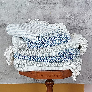 Indian Haat Bazaar Throw Blanket - Pure Cotton Diamond Pattern Countryside Boho Farmhouse Soft and Warm Cozy Blanket & Throws for Sofa - Blue - 50x60 Inches (TRW00001-NB-5060)