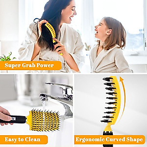 Detangling Brush 2 Pack, HIPPIH Boar Bristle Hair Brush for Women, Men & Kids' Wet or Dry Long Curly Thick Hair - Adds Shine and Smoothness Yellow