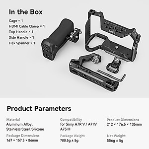 SmallRig A7R V / A7 IV / A7S III Cage with Top Handle, Side Handgrip and Clamp for HDMI Cable, Advanced Kit for Sony Alpha 7R V/Alpha 7 IV/Alpha 7 S III -3669C