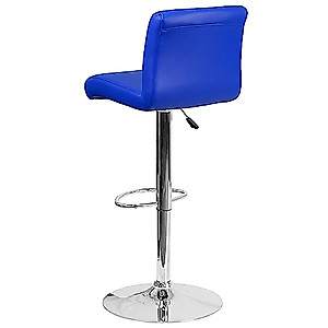 Flash Furniture Marietta 2 Pk. Contemporary Blue Vinyl Adjustable Height Barstool with Rolled Seat and Chrome Base