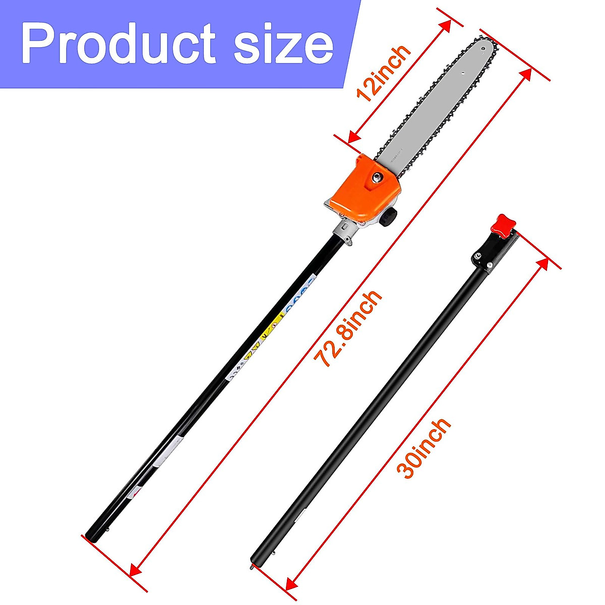 Kerlista, Replacement parts，12-inch，Polesaw with Bar and Chain Attachment for Attachment Capable String Trimmers, Polesaws, and Powerheads fits for Hus 128LD, most brushcutters and Powerheads (Black)