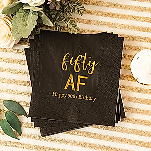 Crisky Black Gold Fifty Birthday Napkins Plates Cups Set for 50th Birthday Party Decorations Supplies, Disposable Tableware Set of 24 (9" Plates, 7" Plates, Luncheon Napkins, 9oz Cups)