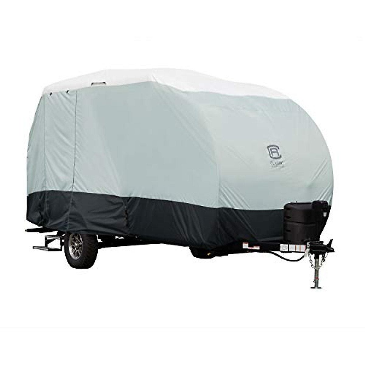 Classic Accessories RV SkyShield™ R-Pod Cover, 16'2"L x 78"W, Model 2, Durable, Tear-Resistant, Teardrop, Travel Trailer Storage Cover, Compatible with R-Pod Trailers, Black/Grey/Snow White