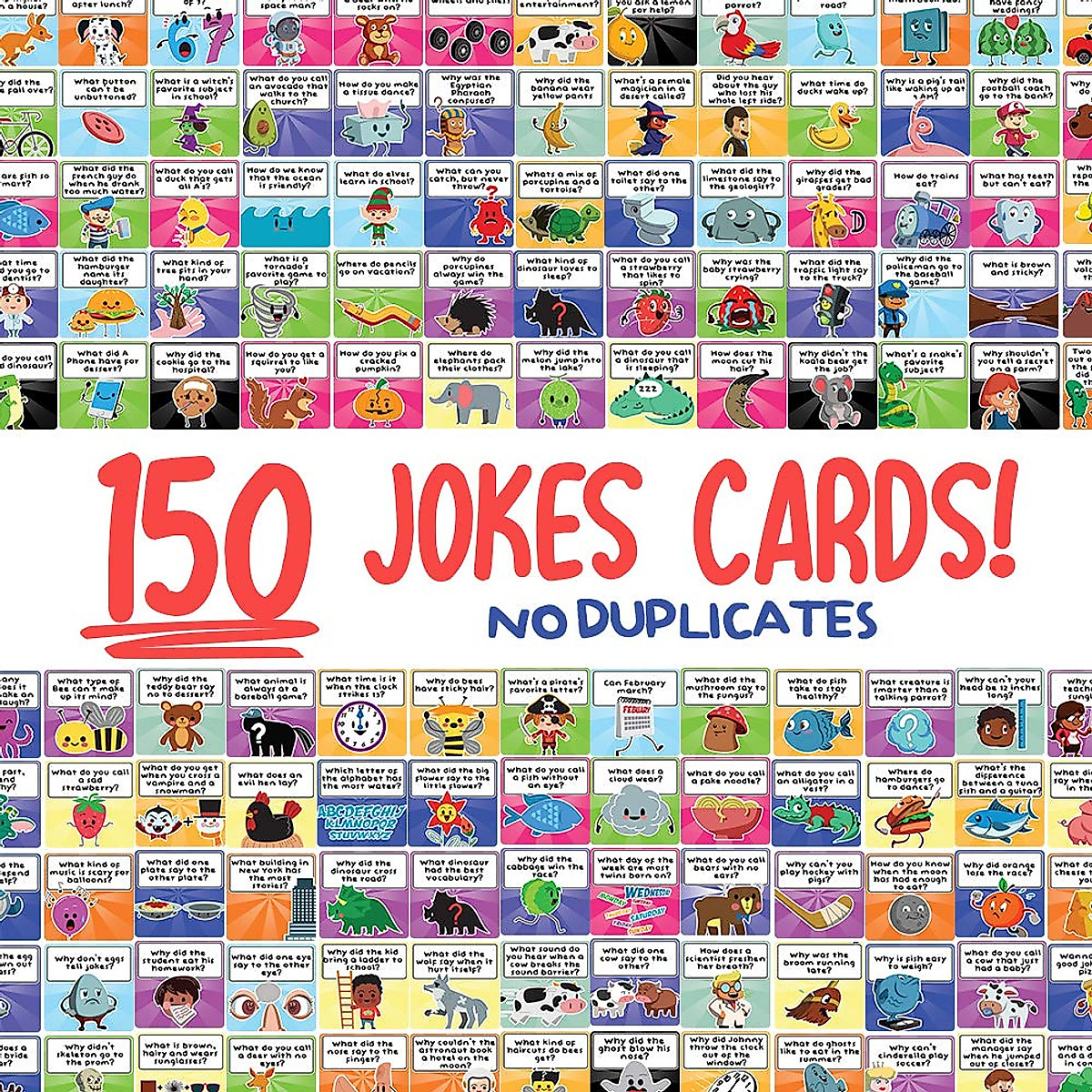 150 Joke Cards for Kids - Lunchbox Notes - Inspirational Motivational Cards for Children - Jokes and Puns for Boys and Girls - Great for Parties, Schools, Bake Sales, Picnics