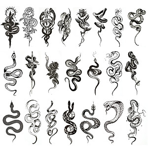 22 Sheets Realistic Snake Temporary Tattoos 3D Tribal Serpent Tattoos Floral Swords Snake Fake Tattoos Waterproof Snake Tattoo Stickers for Women Men Adults Kids Face Arm Leg Body Art