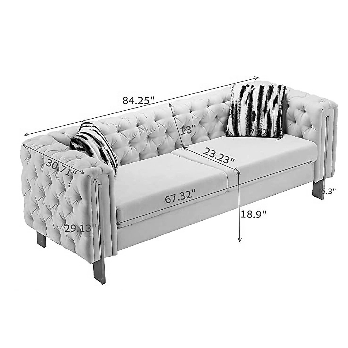 Zushule Tufted Chesterfield Sofa - A Modernized Classic with Gold Metal Legs and 2 Throw Pillows - Couches for Living Room, Office, and Bedroom - Black Velvet Couch