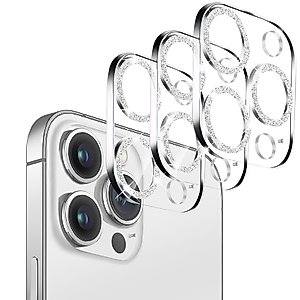 Dengduoduo 【3 Pack】 Tempered Glass Camera Lens Protector for iPhone 14 Pro 6.1" & iPhone 14 Pro Max 6.7", Glitter Bling Diamond, Ultra HD, 9H Hardness, Anti-Scratch, Case Friendly, Easy to Install