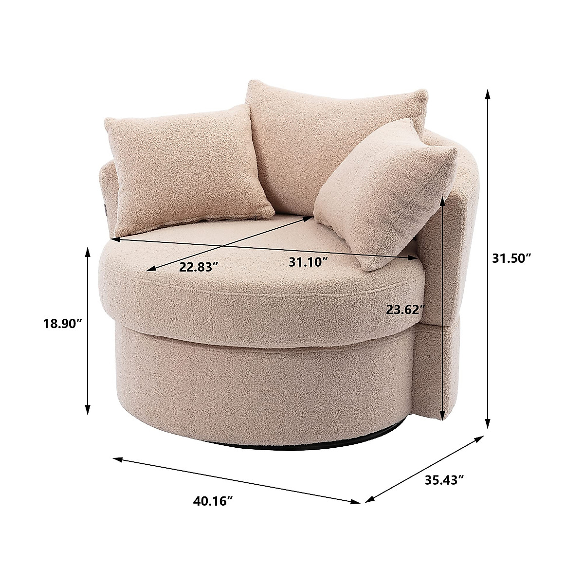 Dxacvkc 40" W Swivel Barrel Chair, Large Swivel Accent Sofa with 3 Pillows, 360 Degree Linen Loveseat Modern Oversized Arm Chair Cozy Club Chair for Bedroom Living Room Office, Camel
