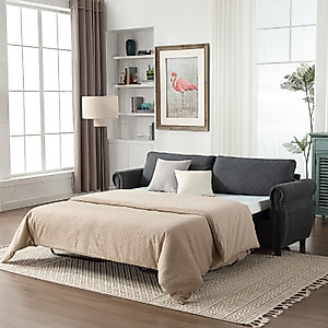 HZANHY Pull Out Sofa Bed, Queen Size Sleeper Sofa Couch, 2-in-1 Convertible Velvet Couch with Side Storage, Loveseat Bed, Memory Form Couch for Living Room, Apartment and Small Space, Dark Grey