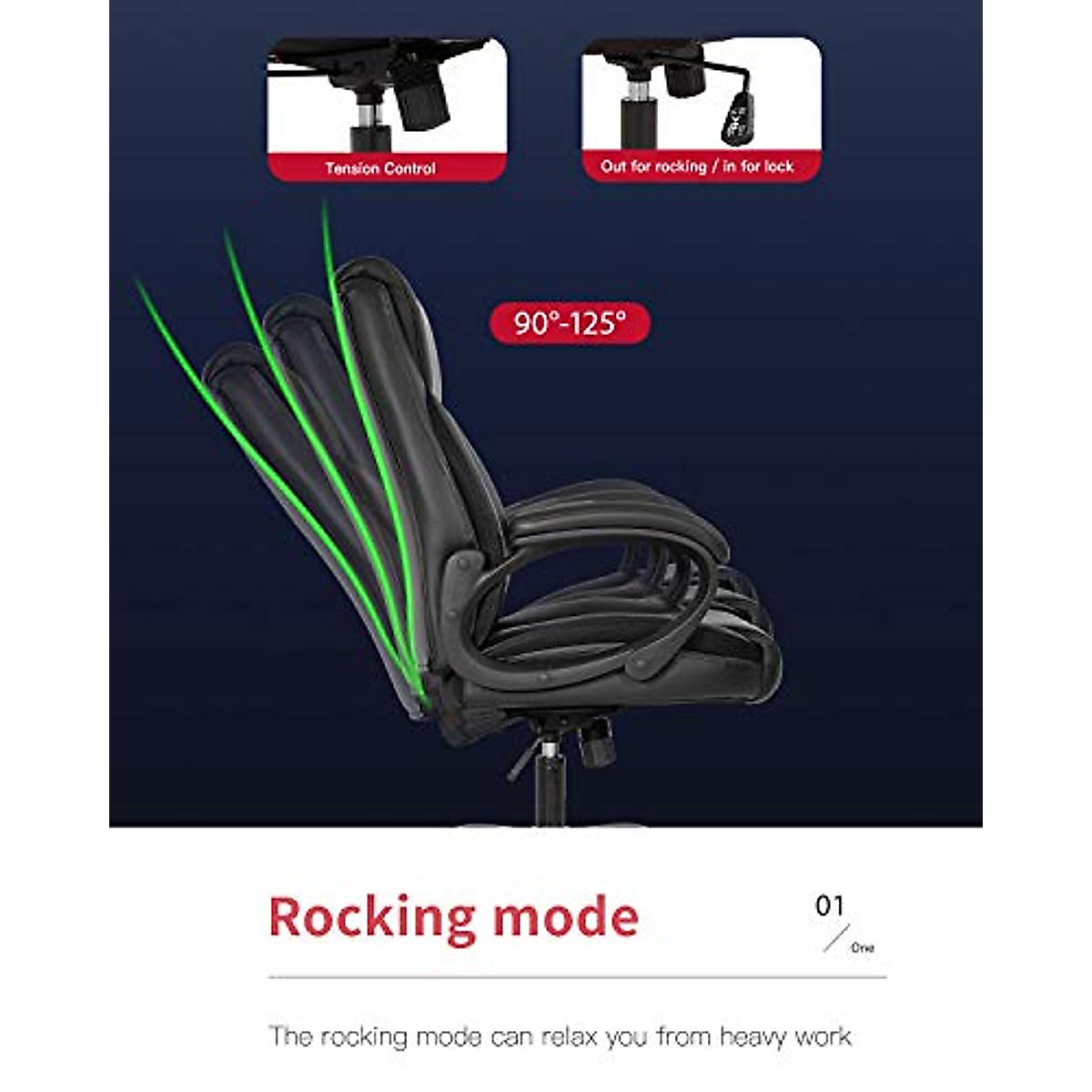 BestOffice Office Chair Computer Desk Chair PU-Padded Adjustable Exectuive High-Back Cushion Lumbar Support Chair with Armrest - Black