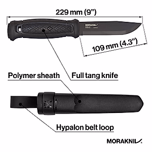 Morakniv Garberg Carbon Steel Full-Tang Fixed-Blade Survival Knife With Poly Sheath, Black, 4.3 Inch