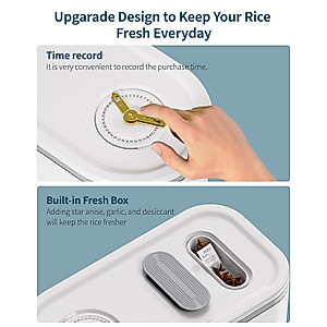 Lenwi 11 Lbs Rice Dispenser, Large Rice Container with Scale Measuring Cup, BPA-Free Household Rice Storage Container with Time Scale, for Home Kitchen Pantry Organization