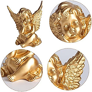 orenm 2 Pack Resin Cherubs Gold Angel Statue Figurine, Garden Sleeping Cherub Statue Sculpture Indoor Outdoor Home Decoration, Cute Adorable Angle Sculpture Memorial Statue(4" Height) (Gold)