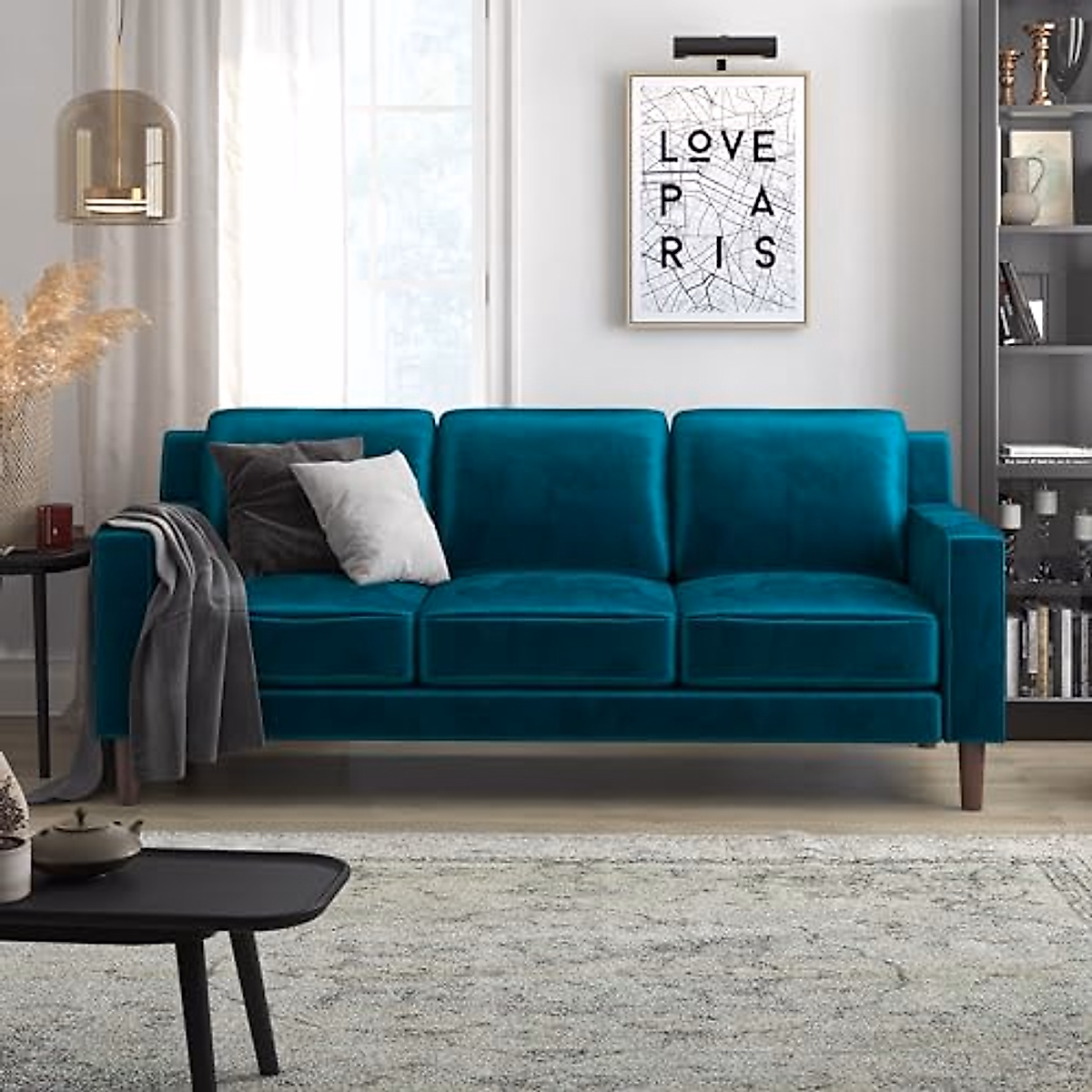 DHP Brynn 3 Seater Sofa, Green Velvet